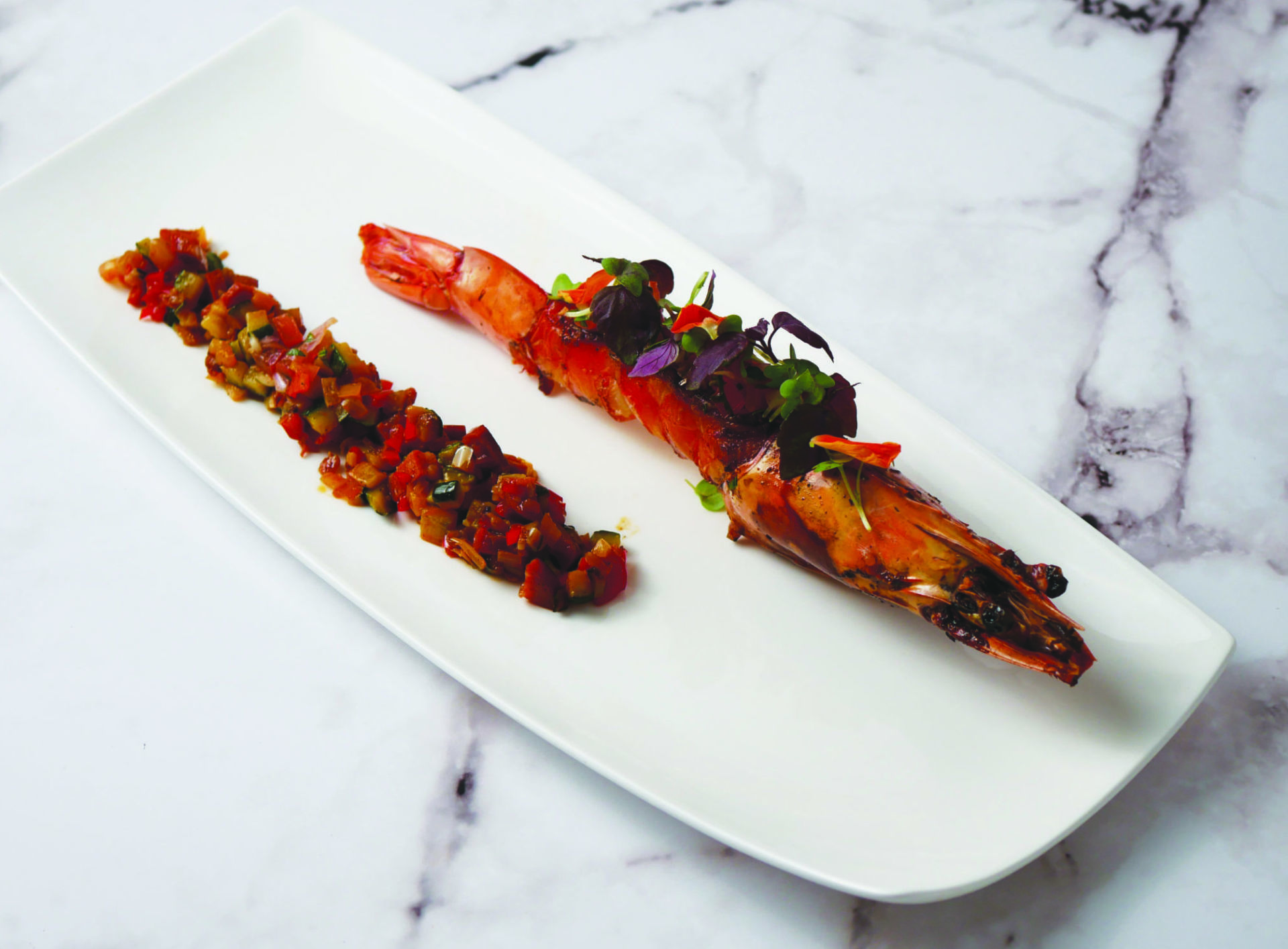 Recette : Gambas Cameron et brunoise de légumes au chorizo - Arts ...